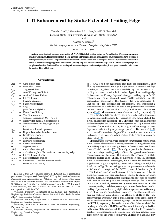 (PDF) Lift Enhancement by Static Extended Trailing Edge