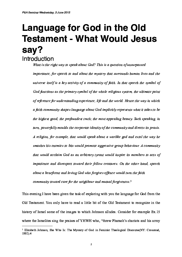 (PDF) Language for God in the Old Testament -What Would Jesus say