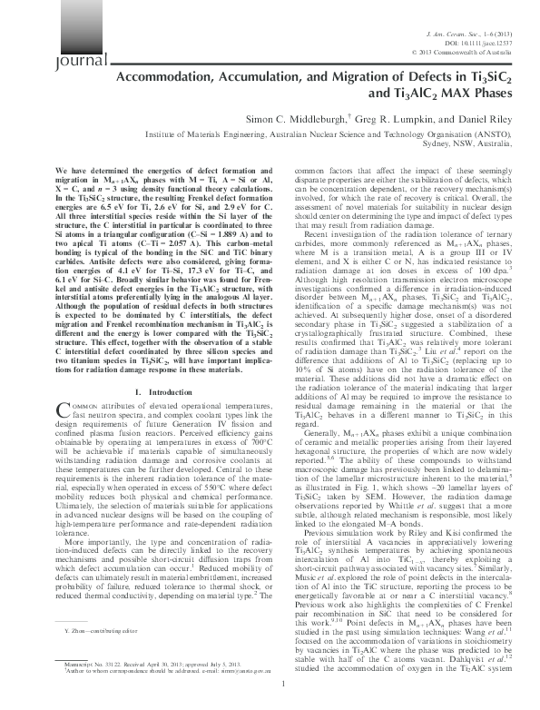(PDF) Accommodation, Accumulation, and Migration of Defects in Ti 3 SiC ...