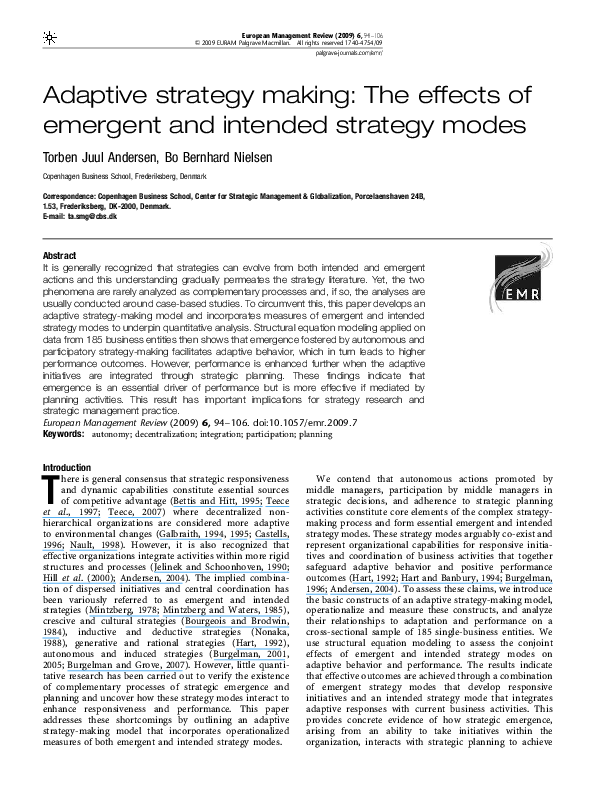 (PDF) Adaptive strategy making: The effects of emergent and intended ...