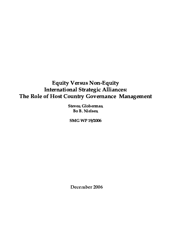 (PDF) Equity Versus Non-Equity International Strategic Alliances: The ...