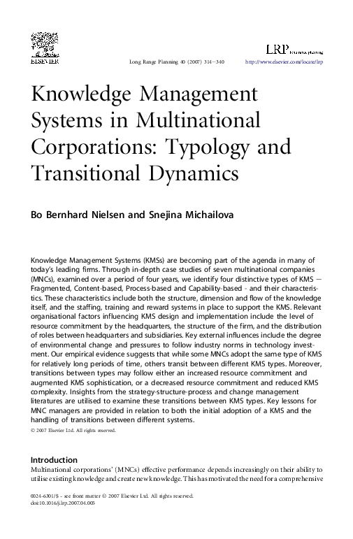 (PDF) DESIGNING KNOWLEDGE MANAGEMENT SYSTEMS IN MNCs: A MANAGERIAL FRAMEWORK