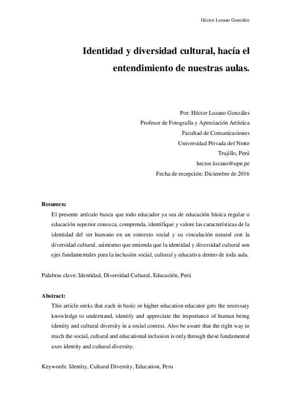 (PDF) Identidad y diversidad cultural, hacía el entendimiento de ...
