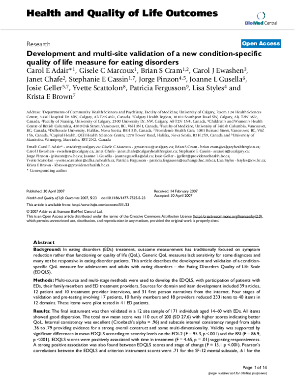 (PDF) Development and multi-site validation of a new condition-specific quality of life measure ...