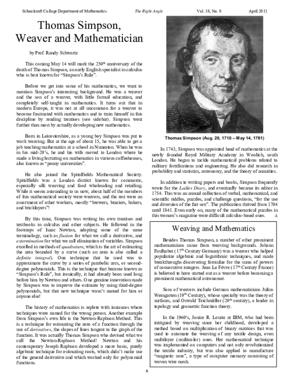 (PDF) Thomas Simpson, Weaver and Mathematician
