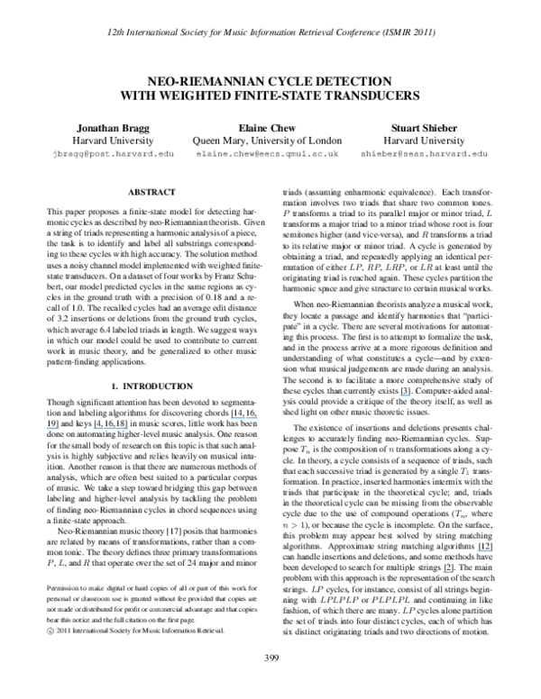 (PDF) Neo-Riemannian Cycle Detection with Weighted Finite-State Transducers