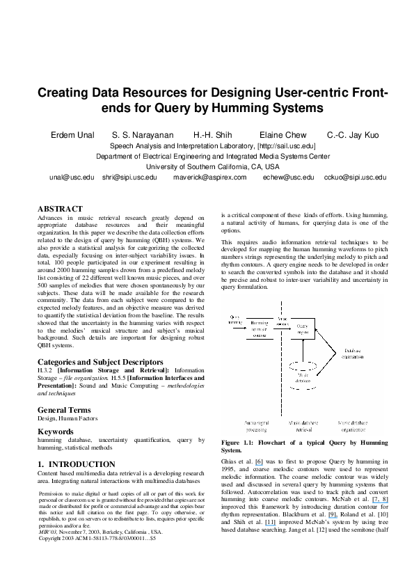 (PDF) Creating data resources for designing usercentric frontends for query-by-humming systems