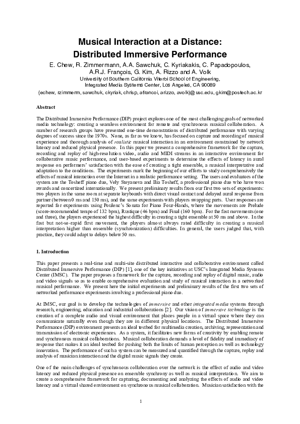 (PDF) Musical Interaction at a Distance: Distributed Immersive ...