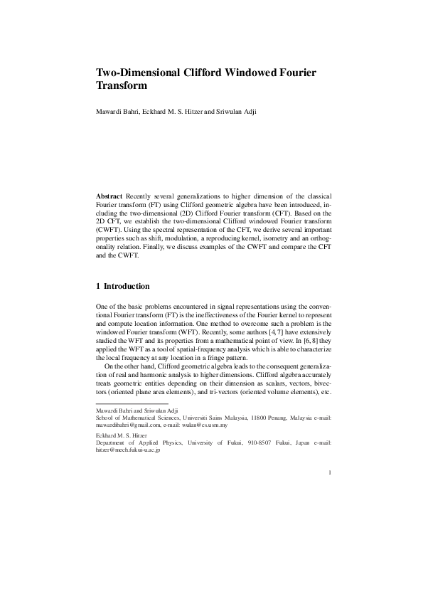 Two Dimensional Clifford Windowed Fourier Transform