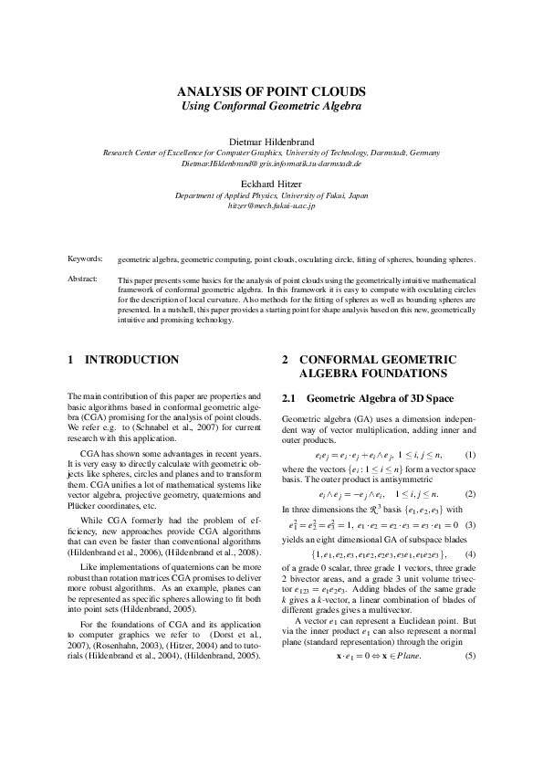 (PDF) Analysis of Point Clouds Using Conformal Geometric Algebra