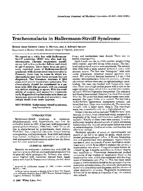 (PDF) Tracheomalacia in Hallermann-Streiff Syndrome