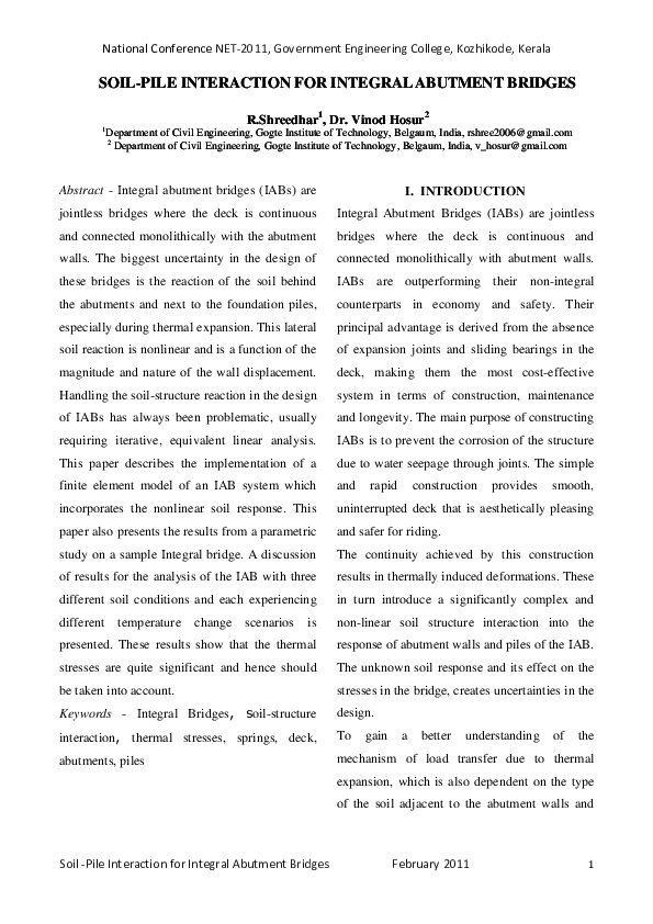 (PDF) Soil -Pile Interaction for Integral Abutment Bridges