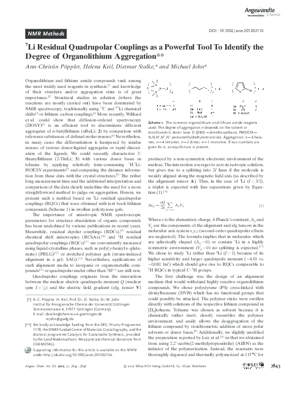 (PDF) 7 Li Residual Quadrupolar Couplings as a Powerful Tool To ...