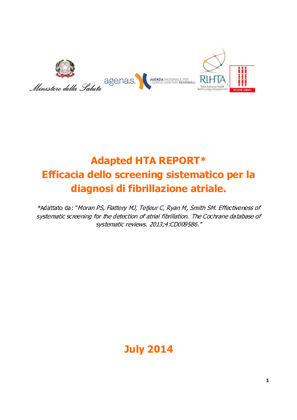 (PDF) Efficacia dello screening sistematico per la diagnosi di fibrillazione atriale. Adapted ...