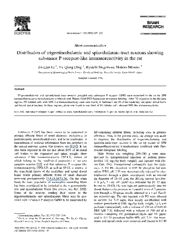 (PDF) Distribution of trigeminothalamic and spinothalamic-tract neurons ...