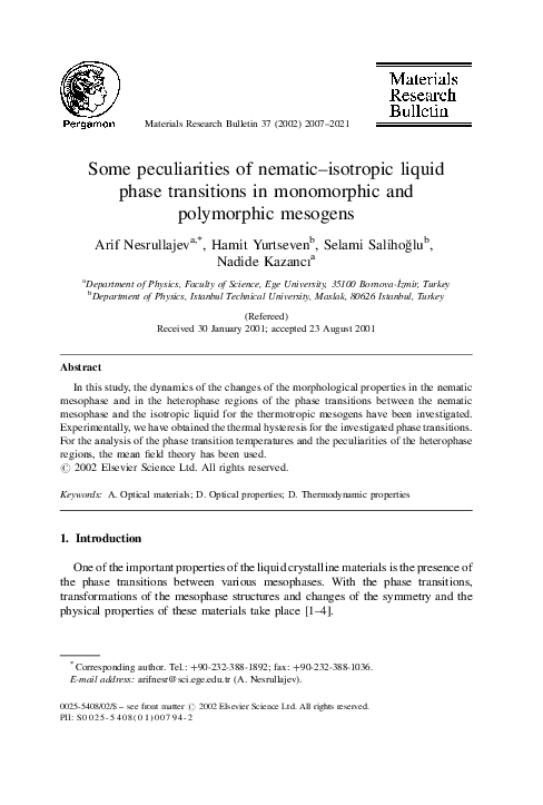 (PDF) Some peculiarities of nematic–isotropic liquid phase transitions in monomorphic and ...