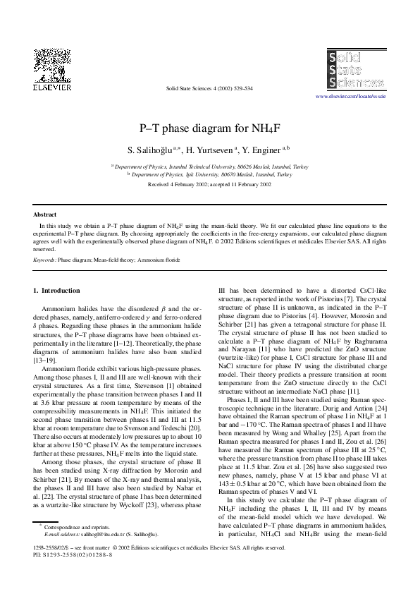 (PDF) P–T phase diagram for NH4F
