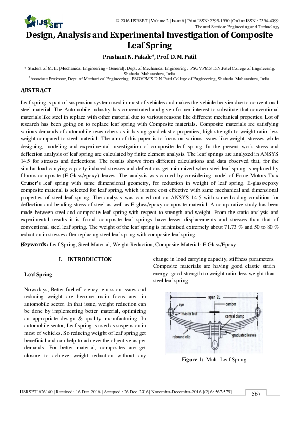 (PDF) Design, Analysis and Experimental Investigation of Composite Leaf Spring