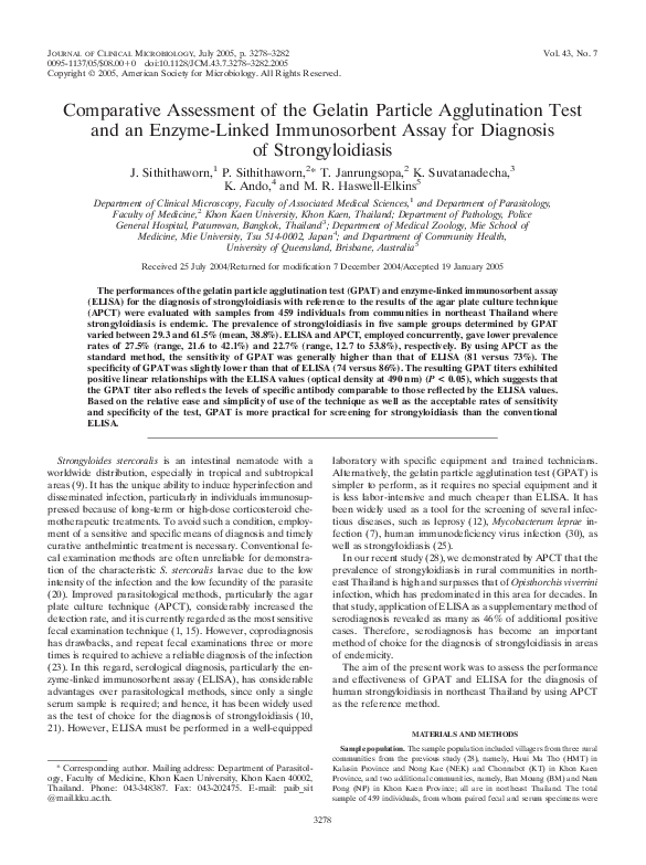 (PDF) Comparative assessment of the gelatin particle agglutination test ...