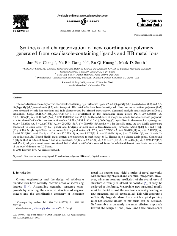 (PDF) Synthesis and Characterization of New Coordination Polymers Generated from Triazole ...