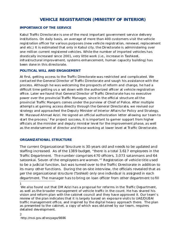 (DOC) VEHICLE REGISTRATION (mINISTRY OF INTERIOR) IMPORTANCE OF THE SERVICE