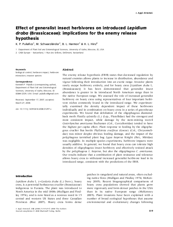 (PDF) Effect of generalist insect herbivores on introduced Lepidium ...