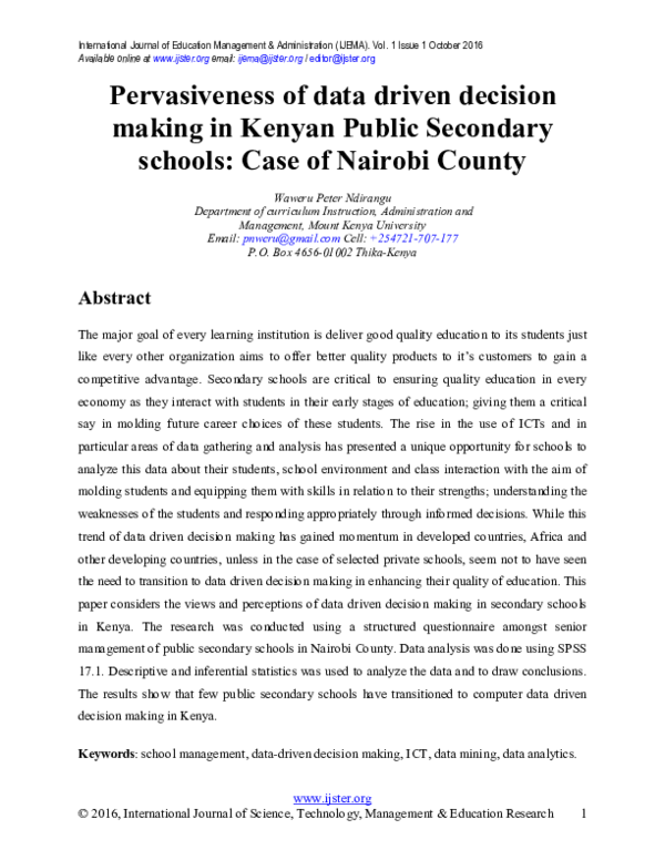 (PDF) Pervasiveness of data driven decision making in Kenyan Public ...