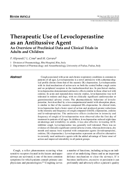 (PDF) Therapeutic Use of Levocloperastine as an Antitussive Agent