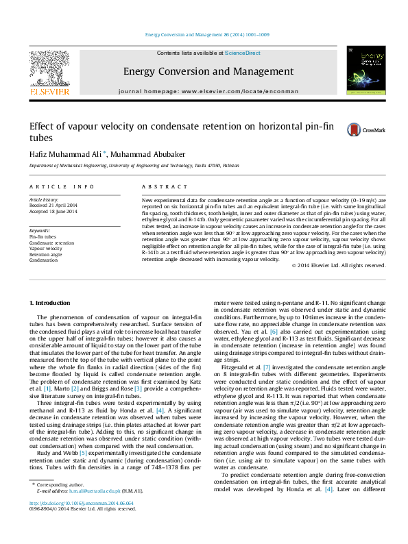 (PDF) Effect of vapour velocity on condensate retention on horizontal ...