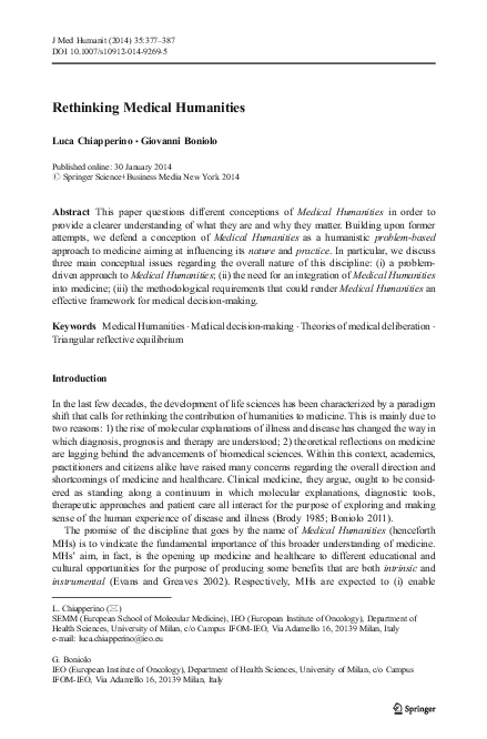 (PDF) Rethinking Medical Humanities