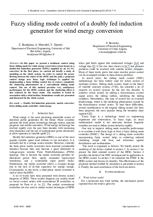 (PDF) Fuzzy sliding mode control of a doubly fed induction generator for wind energy conversion
