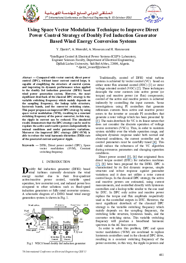 Pdf Using Space Vector Modulation Technique To Improve Direct Power