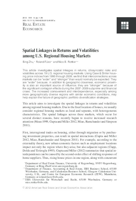 (PDF) Spatial Linkages in Returns and Volatilities among U.S. Regional ...