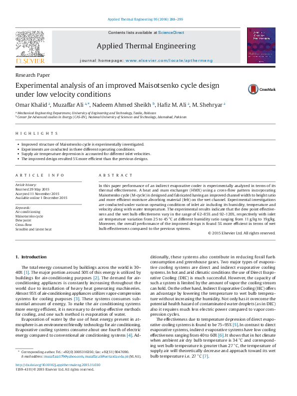 (PDF) Experimental analysis of an improved Maisotsenko cycle design ...