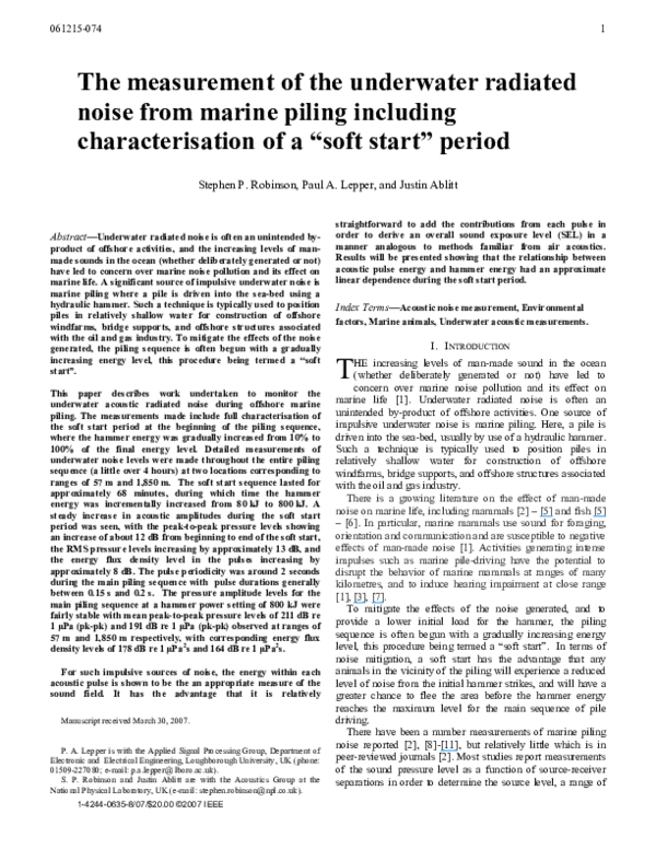 (PDF) The measurement of the underwater radiated noise from marine ...