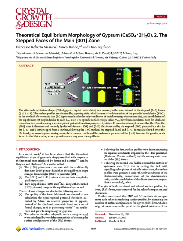 (PDF) On the theoretical equilibrium morphology of gypsum (CaSO4.2H2O)