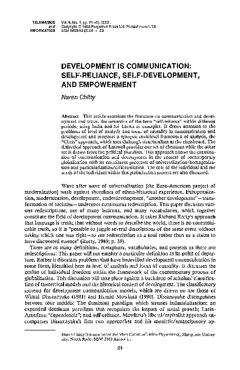 (PDF) Development is communication: Self-reliance, self-development ...