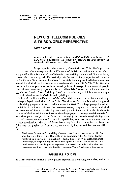 (PDF) New U.S. telecom policies: A third world perspective