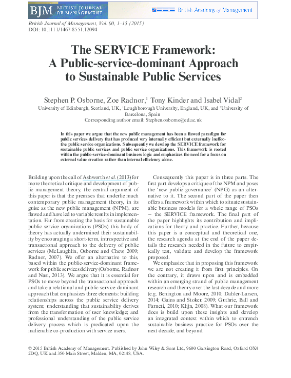 (PDF) The SERVICE Framework: A Public-service-dominant Approach to ...