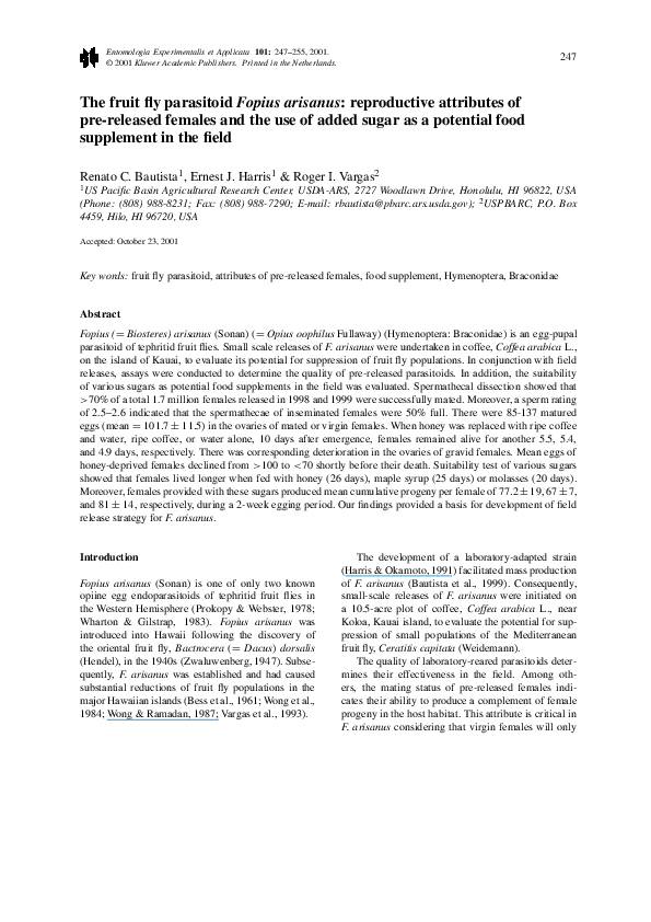 (PDF) The fruit fly parasitoid Fopius arisanus: reproductive attributes ...