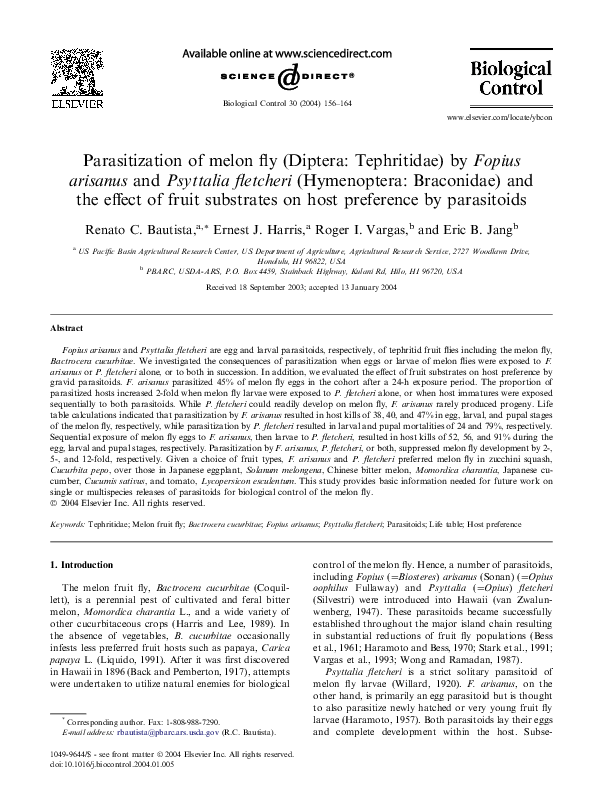 (PDF) Parasitization of melon fly (Diptera: Tephritidae) by Fopius ...