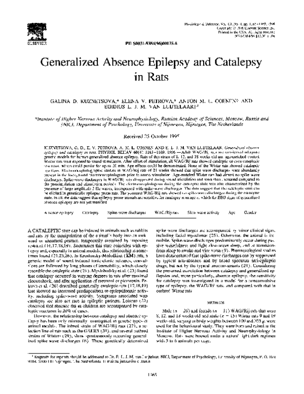 (PDF) Generalized absence epilepsy and catalepsy in rats
