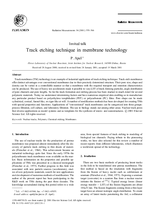 (PDF) Track etching technique in membrane technology