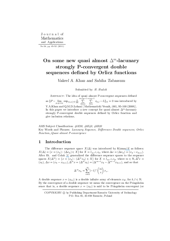 (PDF) On Some New Quasi Almost Delta-m-Lacunary Strongly P-Convergent Double Sequences Defined ...