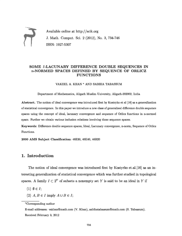 Pdf Some I Lacunary Difference Double Sequences In N Normed Spaces Defined By Sequence Of