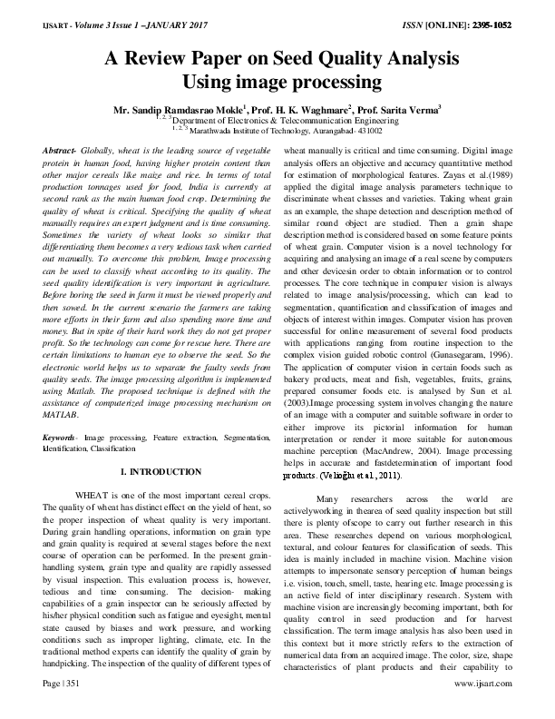 (PDF) A Review Paper on Seed Quality Analysis Using image processing