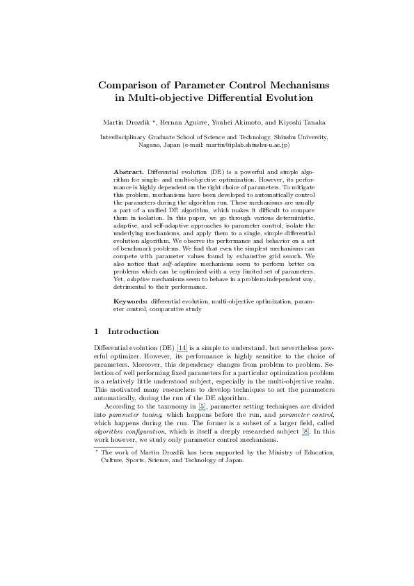 (PDF) Comparison of Parameter Control Mechanisms in Multi-objective Differential Evolution ...