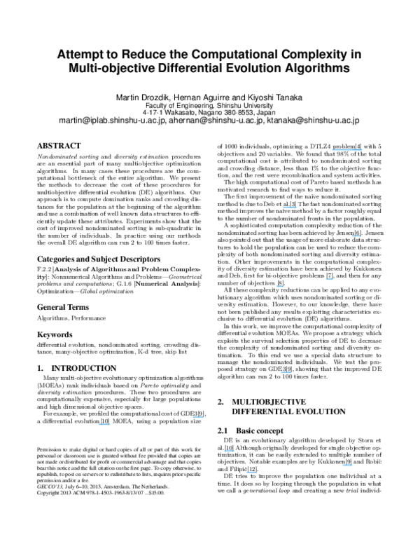 (PDF) Attempt to reduce the computational complexity in multi-objective differential evolution ...