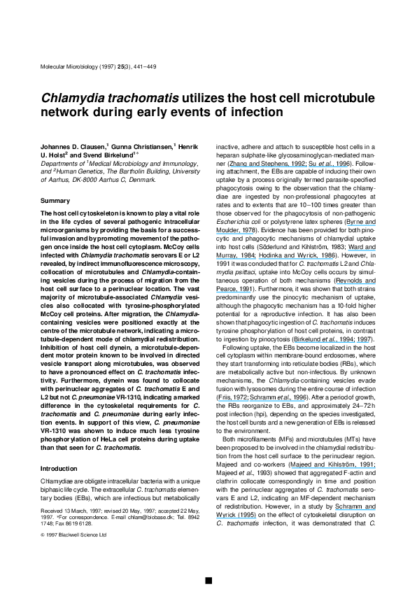 (PDF) Chlamydia trachomatis utilizes the host cell microtubule network ...