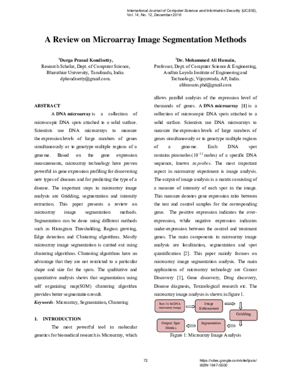 Pdf A Review On Microarray Image Segmentation Methods